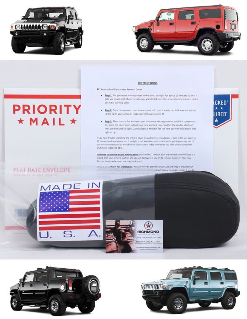 2003-2007 Hummer H2 Leather Armrest Cover: Driver Side Armrest, Black ...